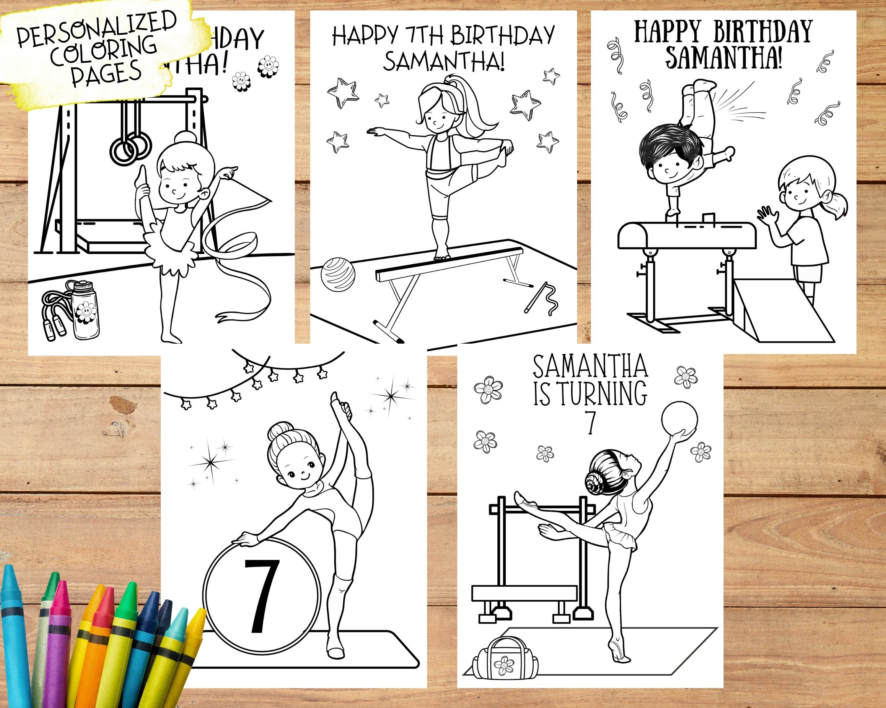 Gymnastics Coloring Pages, Personalized Birthday Printable Party ...