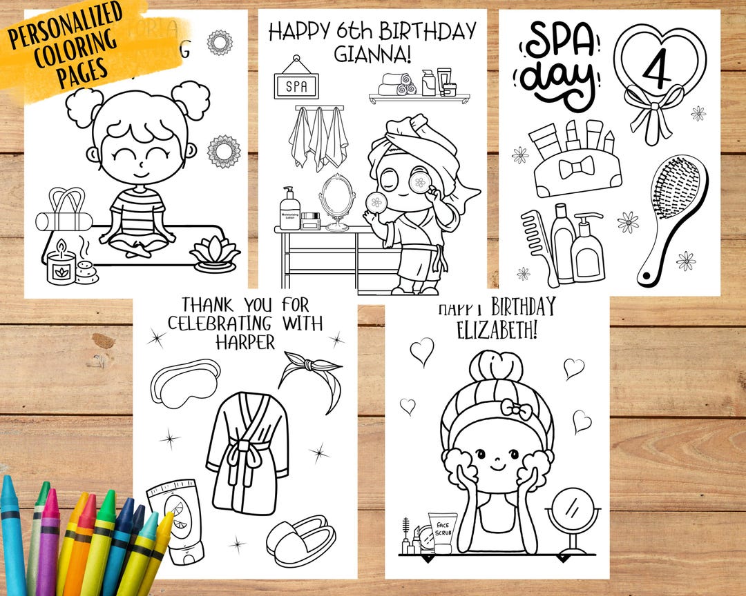 Personalized Spa Birthday Coloring Pages: Kids Party Favor Printable - Etsy