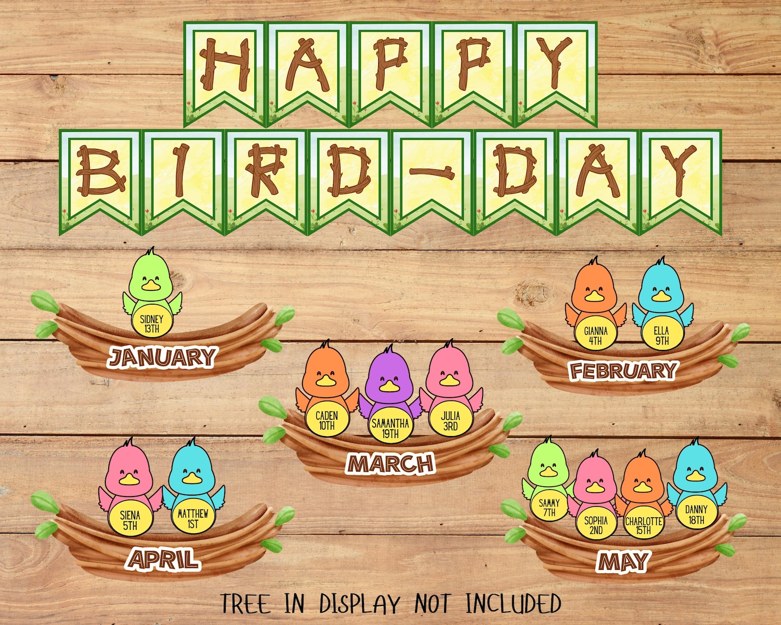 Bird Theme Birthday Chart: Classroom Bulletin Board Decor Printable - Etsy