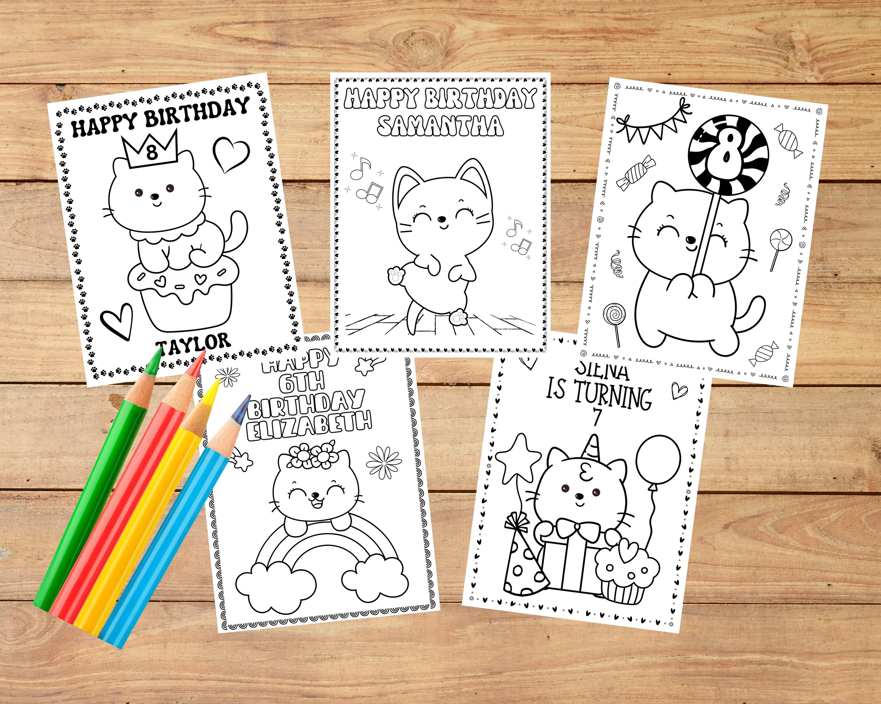 Cat Coloring Pages, Cat Birthday Personalized Coloring Pages, Cat Party ...