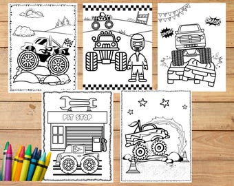 Kids Monster Truck Birthday Coloring Sheets - Etsy