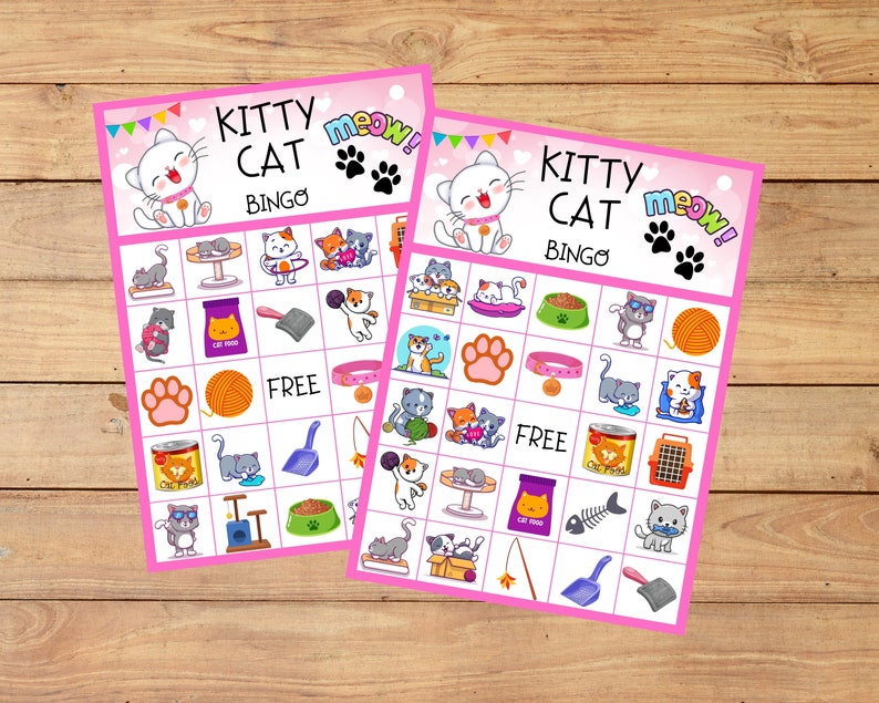 Cat Birthday Party Bingo Game: Kids Printable Activity - Etsy