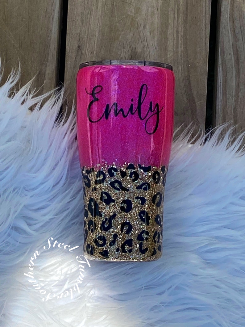 Pink Glitter Cheetah Tumbler, Stainless Steel Cup - Etsy