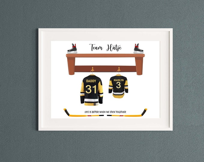 Personalized Ice Hockey Family Print, Hockey Wall Decor Print, Gift for ...