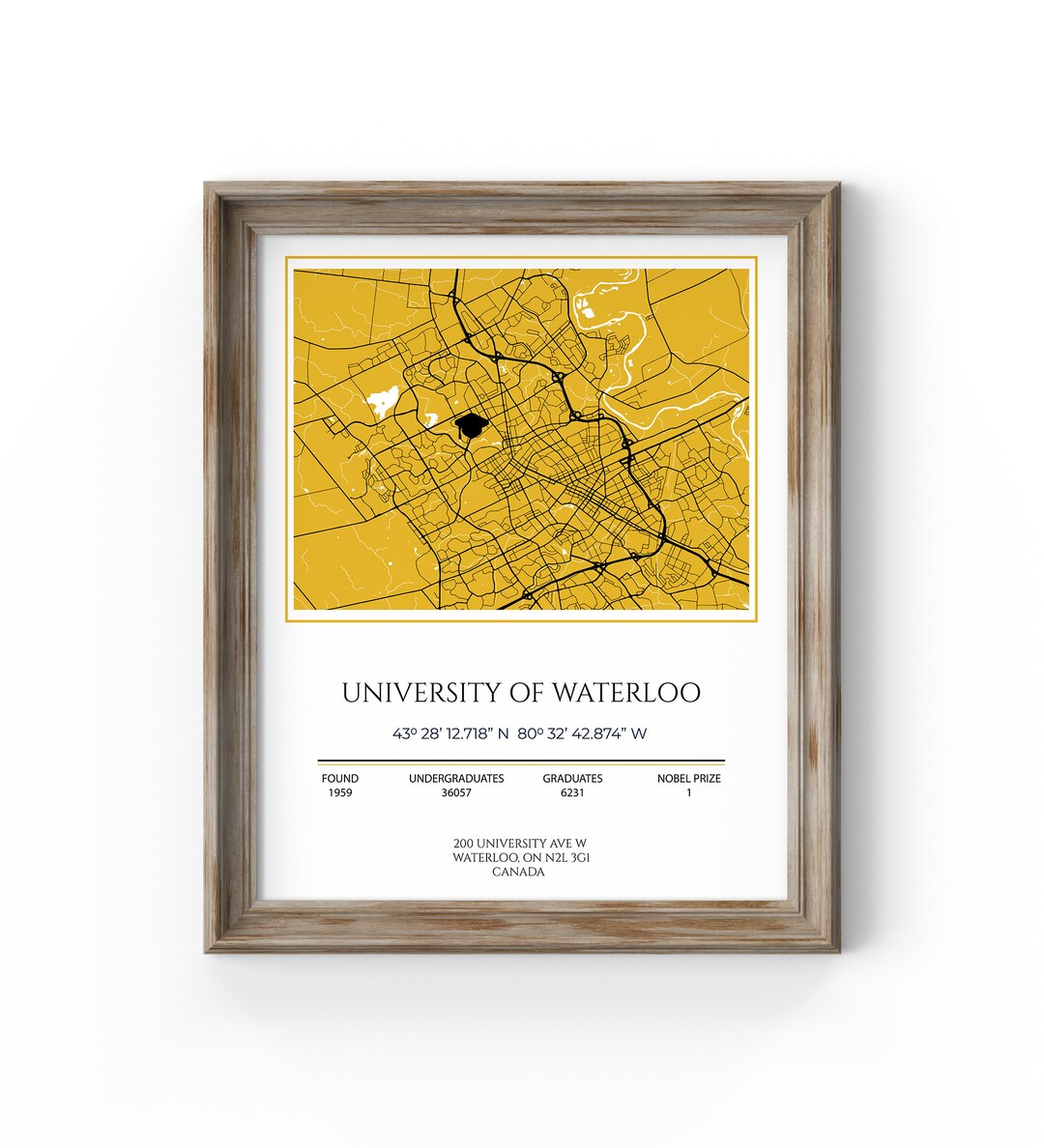 University of Waterloo Map Print (ontario), Top University Graduation ...