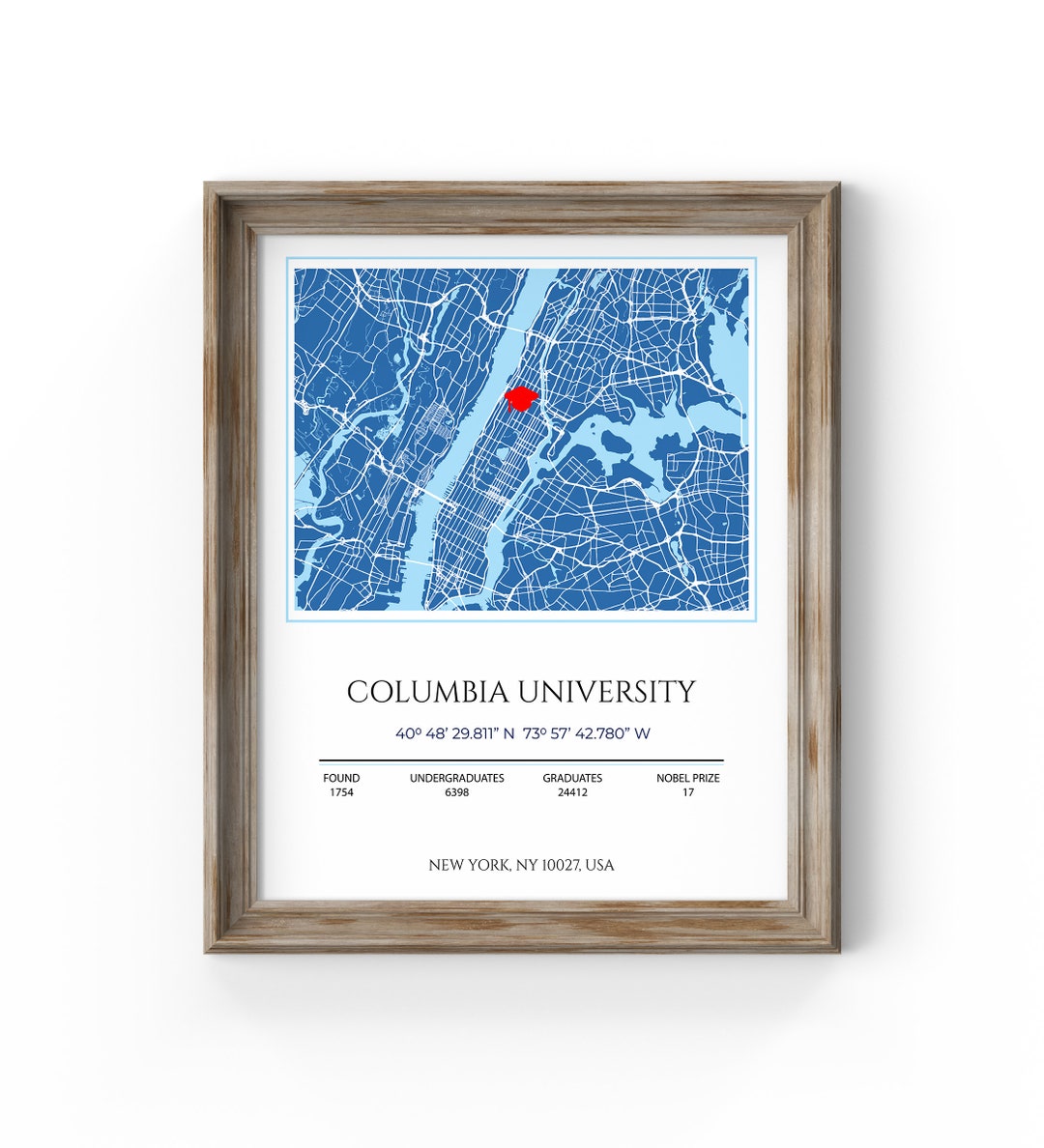Columbia University Map Print, University Graduation Gift, University ...