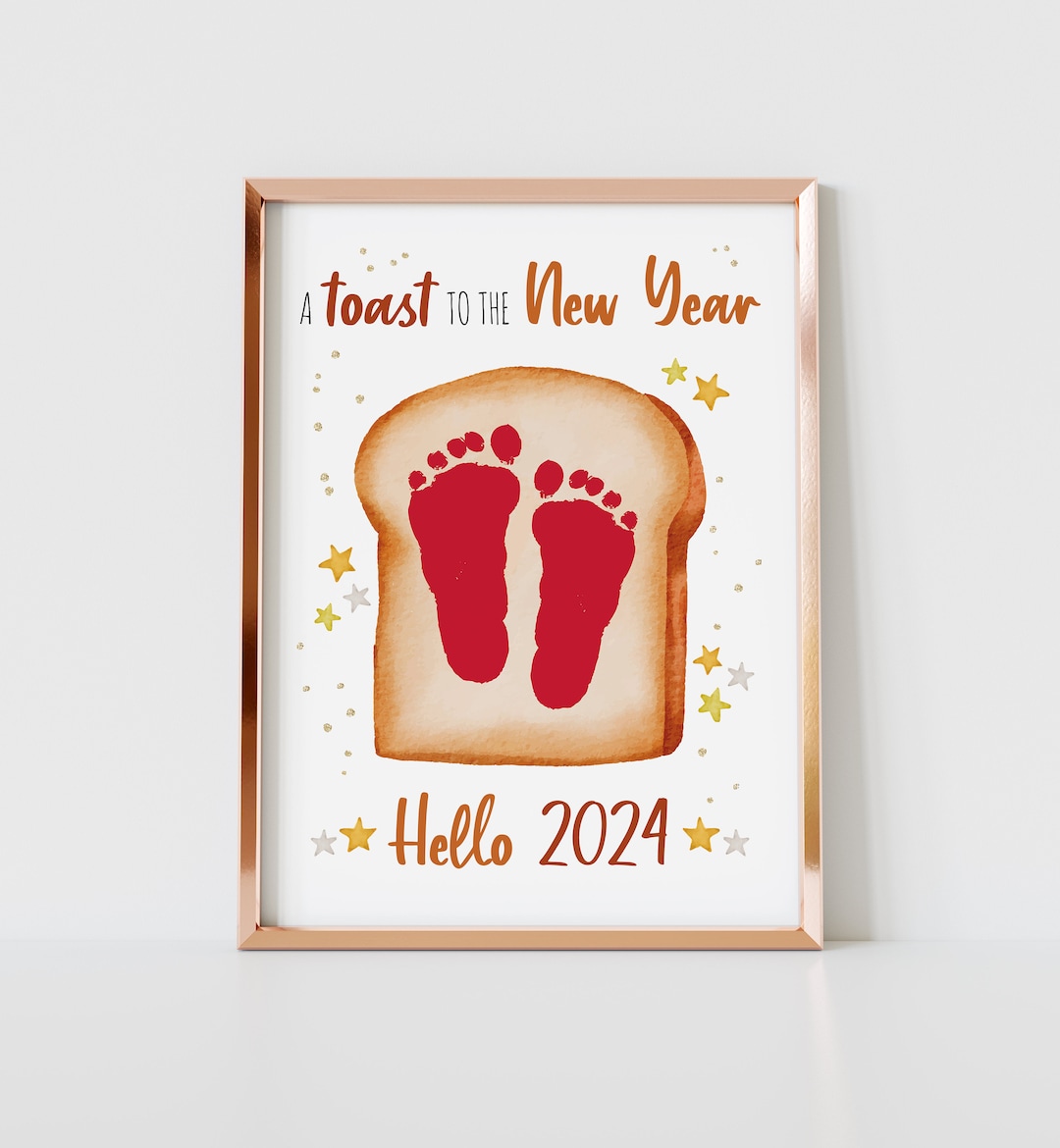 New Years 2024 Art Craft, Handprint Footprint Art, Toast to the New ...