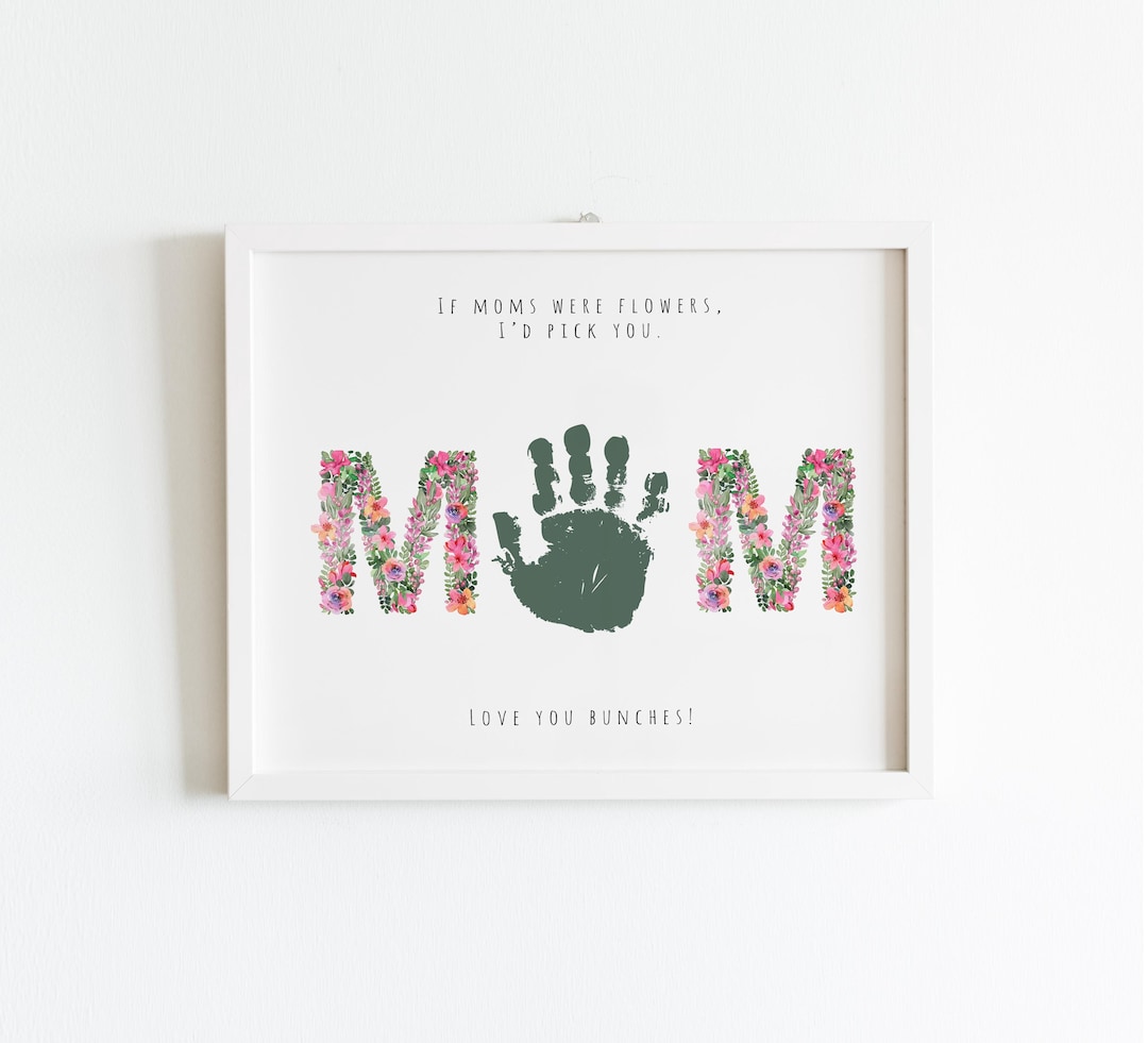 Mothers Day Art Print Handprint Love Keepsake Floral Bouquet Mom Mother ...