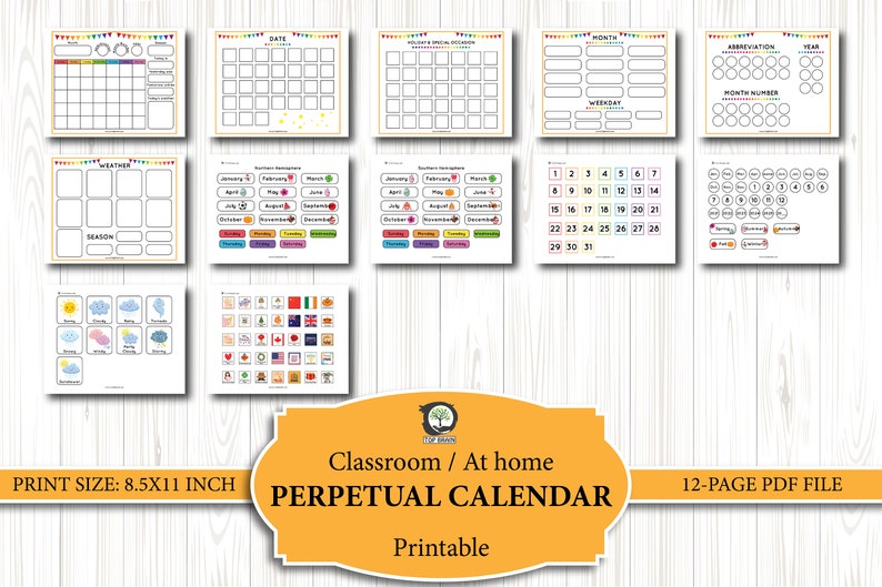Printable Perpetual Calendar Kids Calendar Classroom Calendar - Etsy