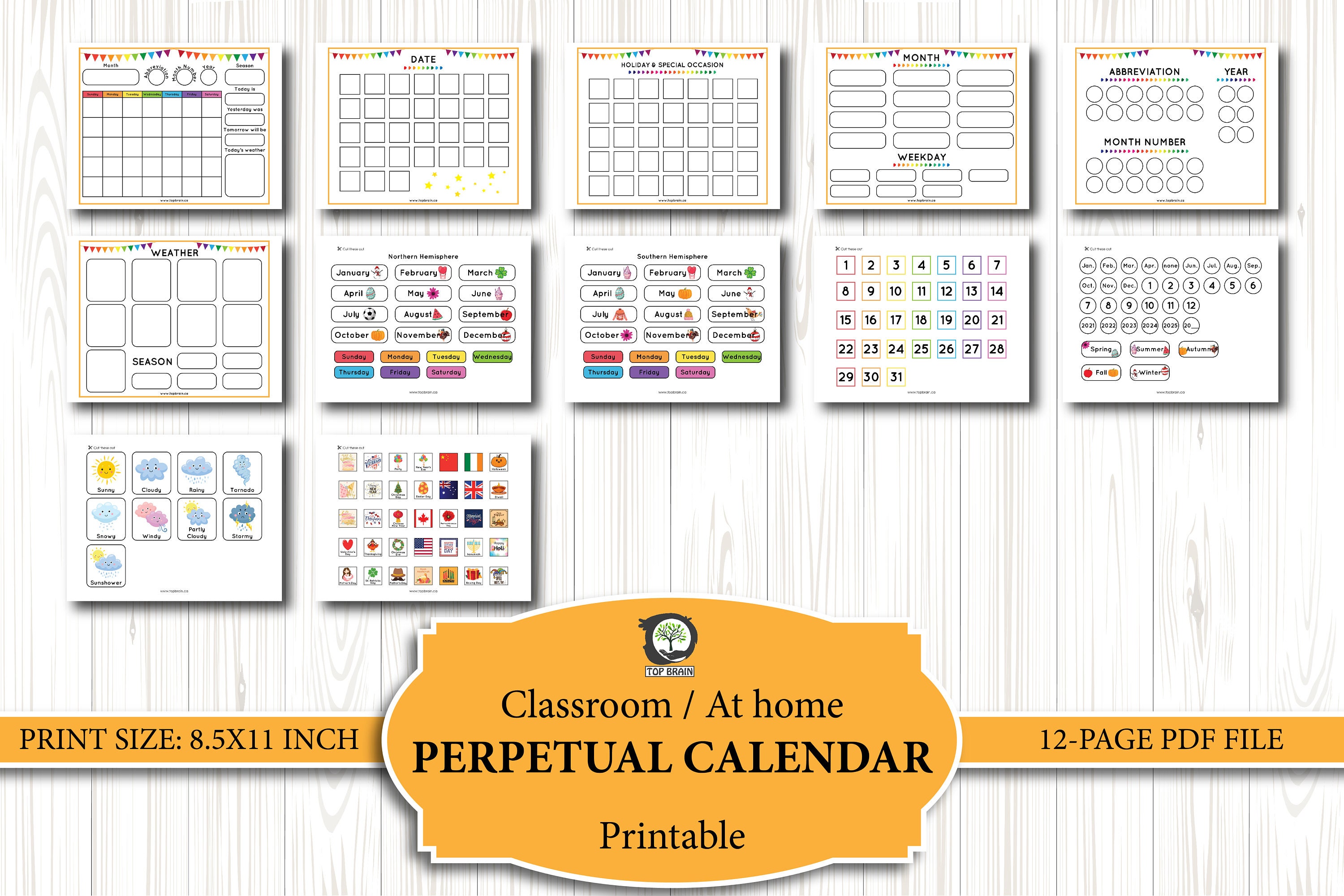 Printable Perpetual Calendar Kids Calendar Classroom Calendar - Etsy