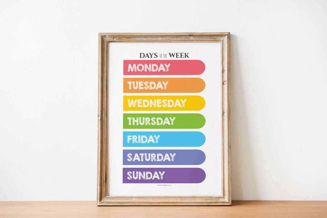 Days of the Week Educational Posters Wall Art Poster, Playroom Prints ...