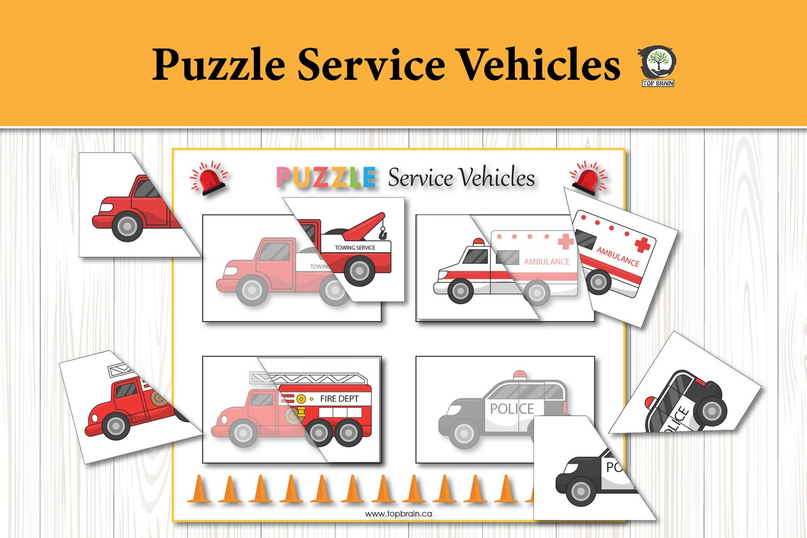 Service Vehicles Puzzle Printable, Preschool Curriculum, Toddler ...