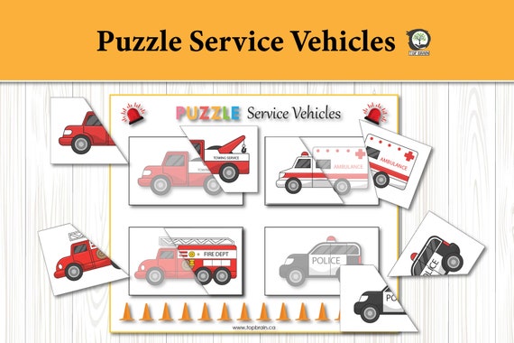 Service Vehicles Puzzle Printable Preschool Curriculum | Etsy Canada