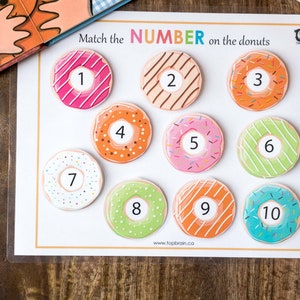 Match Numbers on the Donuts Printable, Toddler Activities, Toddler Busy ...
