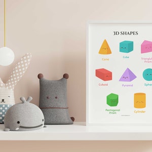 3D Shapes Educational Wall Art Poster, Playroom Prints, Montessori ...