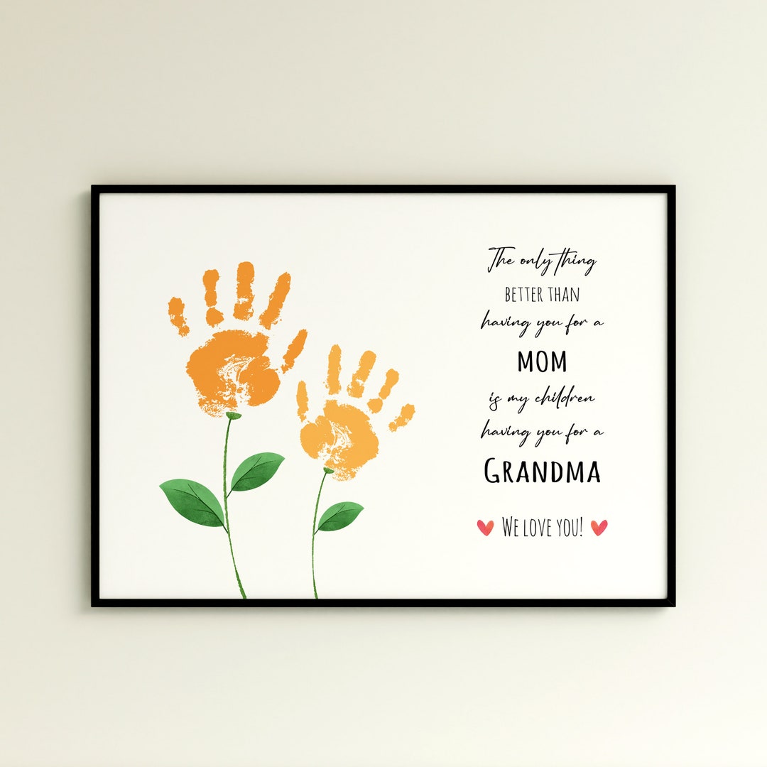 Flower Handprint for Grandma, Love Keepsake Floral Bouquet Mom Mother ...