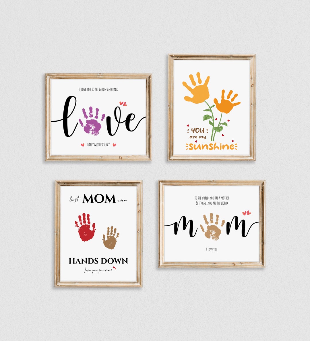 Mothers Day Art Print Handprint Love Keepsake Floral Bouquet Mom ...