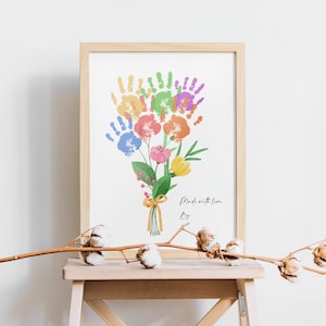 Custom Valentine Art Print Handprint Love Keepsake Floral Bouquet Mom ...