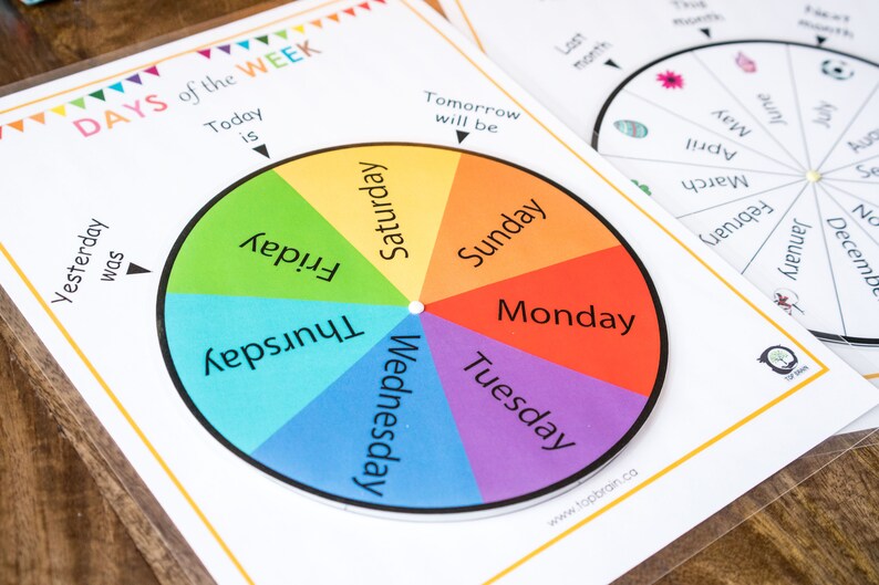 Days of the Week Month Year Printable Wheel for Pre-school - Etsy Canada