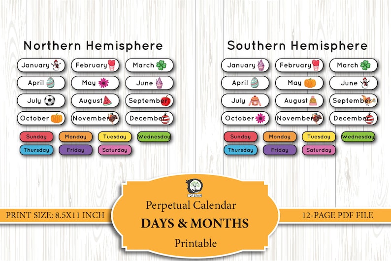 Printable Perpetual Calendar Kids Calendar Classroom Calendar - Etsy