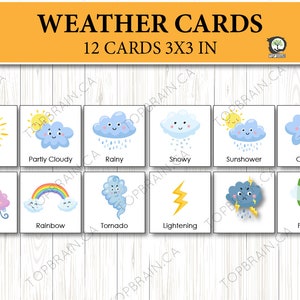 12 Weather Cards, Weather Flashcards, INSTANT DOWNLOAD, Toddler Weather ...
