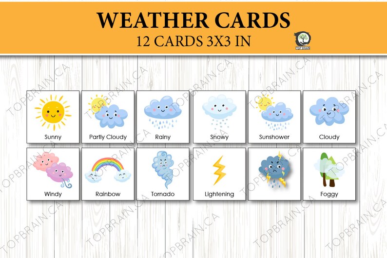 12 Weather Cards, Weather Flashcards, INSTANT DOWNLOAD, Toddler Weather ...