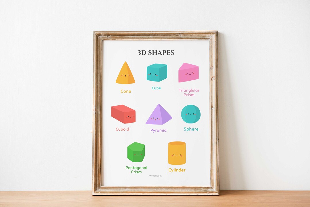3D Shapes Educational Wall Art Poster, Playroom Prints, Montessori ...