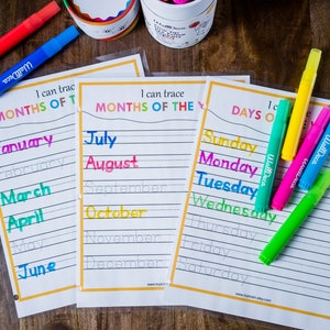 Tracing Worksheets Printable, Days of the Week, Months of the Year ...