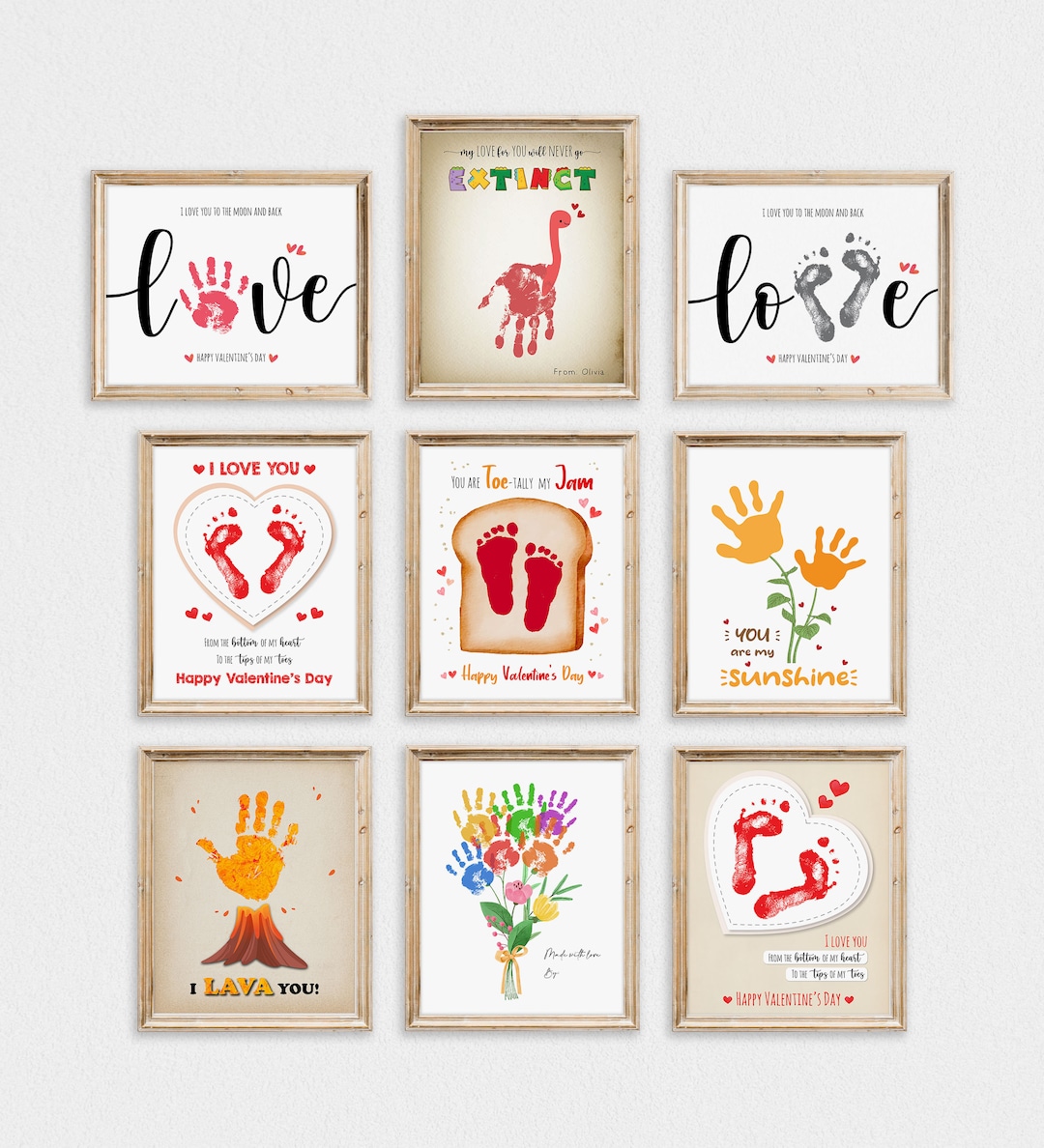 Valentine's Day Handprint Footprint Art Craft Set of 9, Love Valentines ...