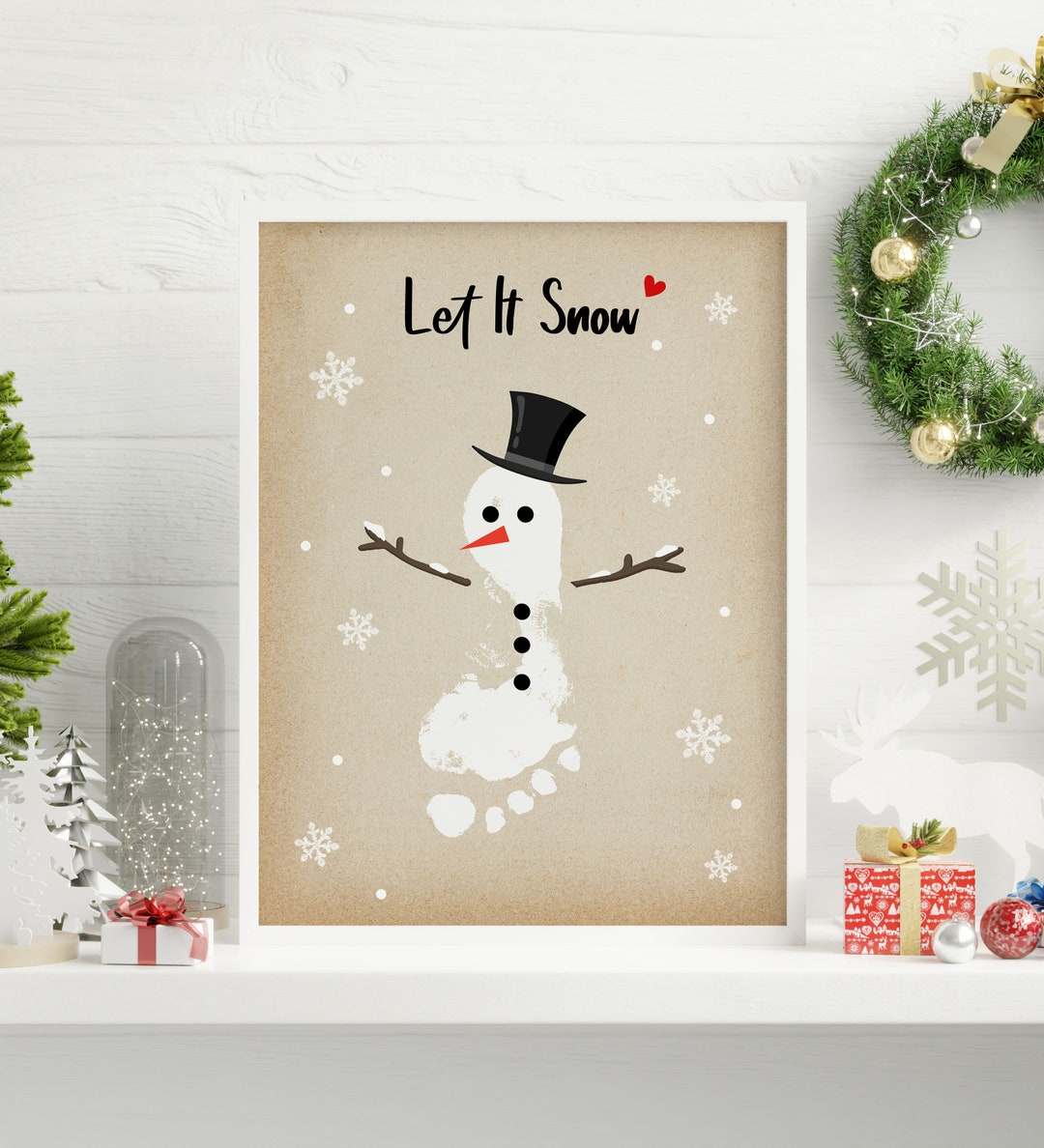 Snowman Footprint Handprint Art Craft, Christmas Gift for Grandparents ...