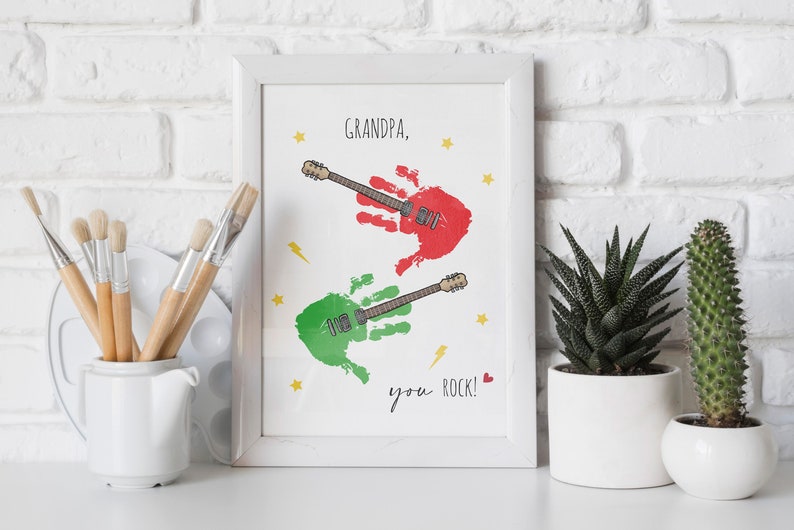 Handprint Art Craft Kids Grandpa You Rock Father's Day - Etsy