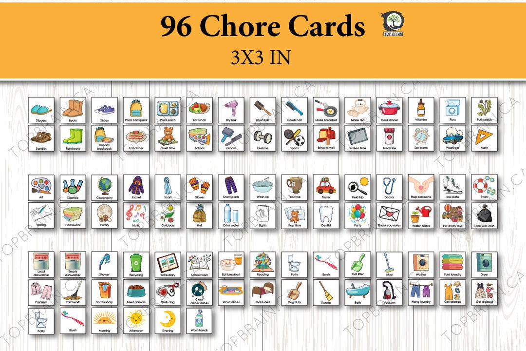 Kids Chore Cards, Routine Flash Cards, Daily Responsibilities ...