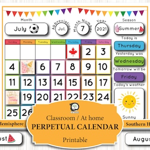 Printable Perpetual Calendar for Kids Circle Time Board, Preschool ...