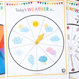 Days of the Week, Month, Year Printable Wheel for Pre-school, Weather ...