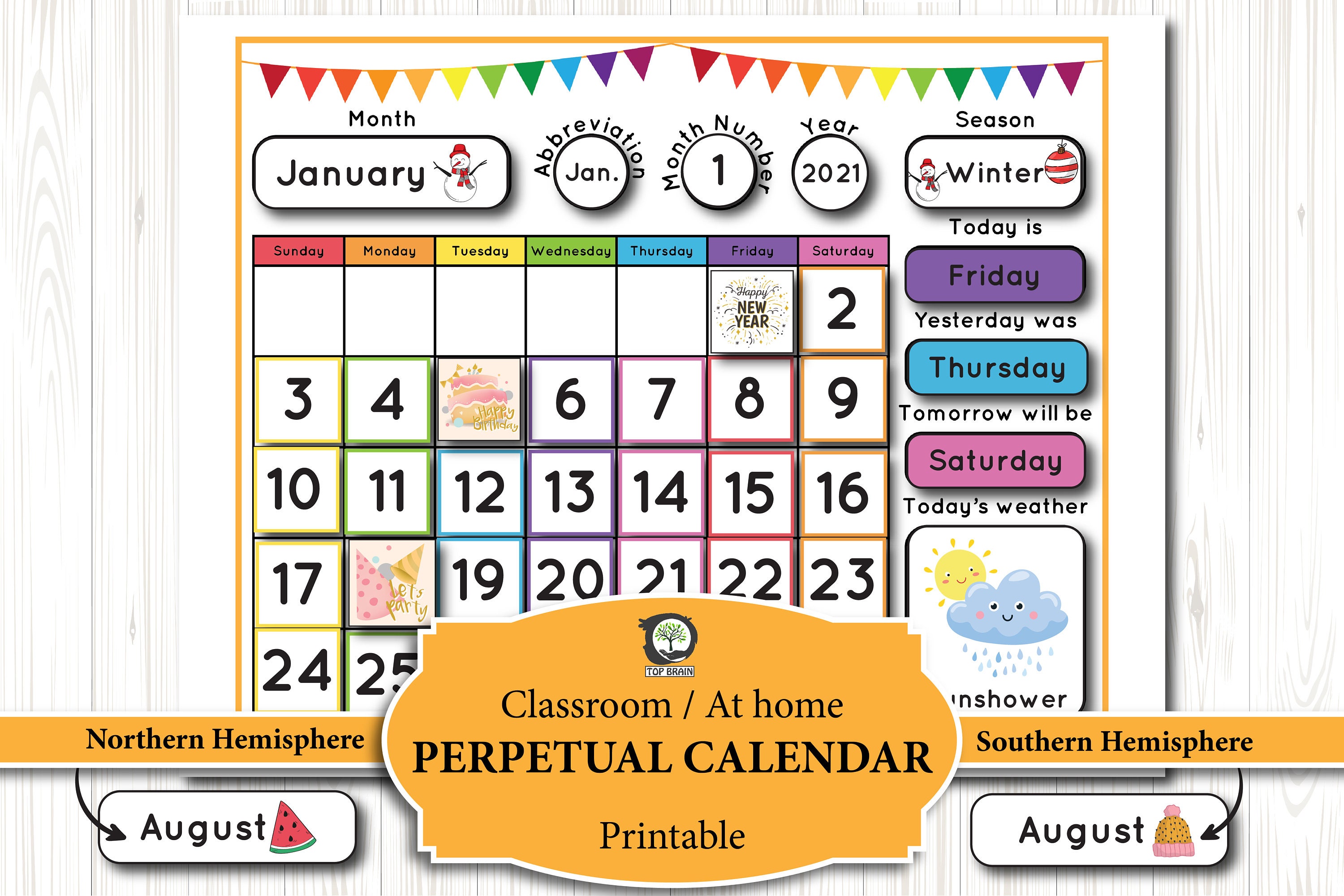 Printable Perpetual Calendar Kids Calendar Classroom Calendar - Etsy ...