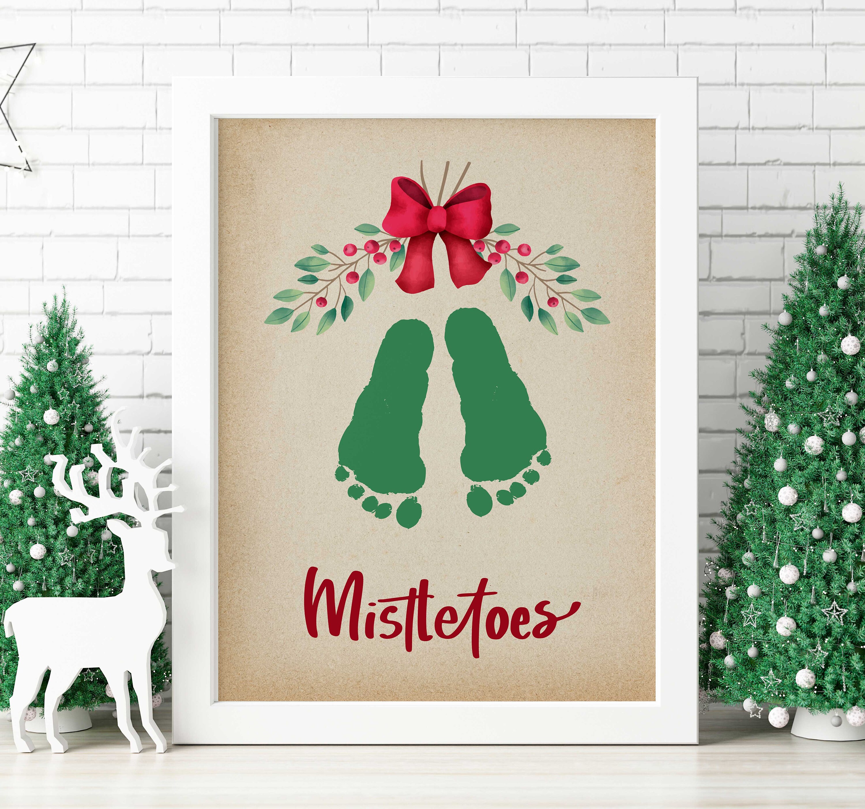 Mistletoes Footprint Art Printable, Christmas Toddler Activity, Toddler ...