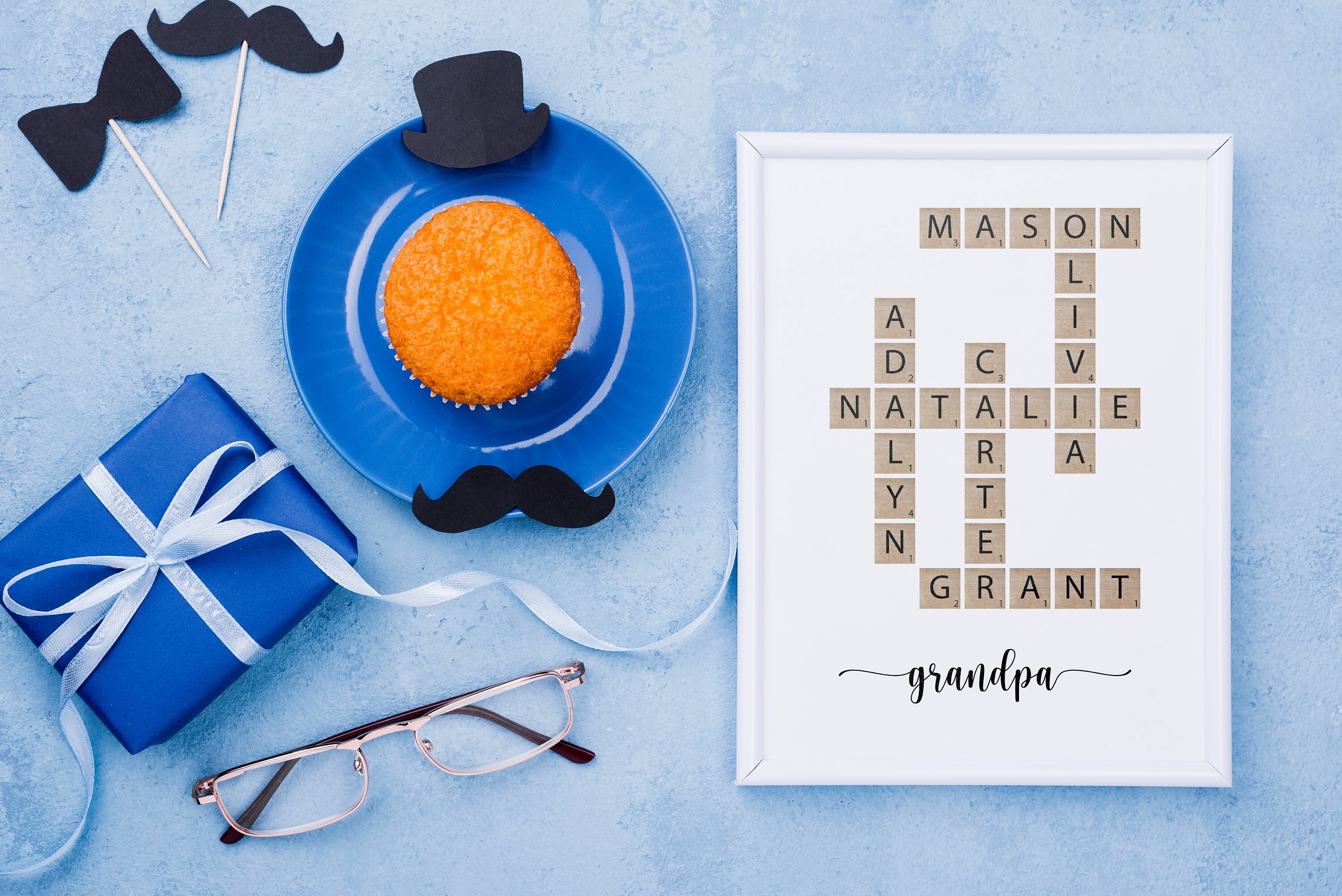 Personalized Family Name Sign, Crossword Scrabble Print, Father's Day ...