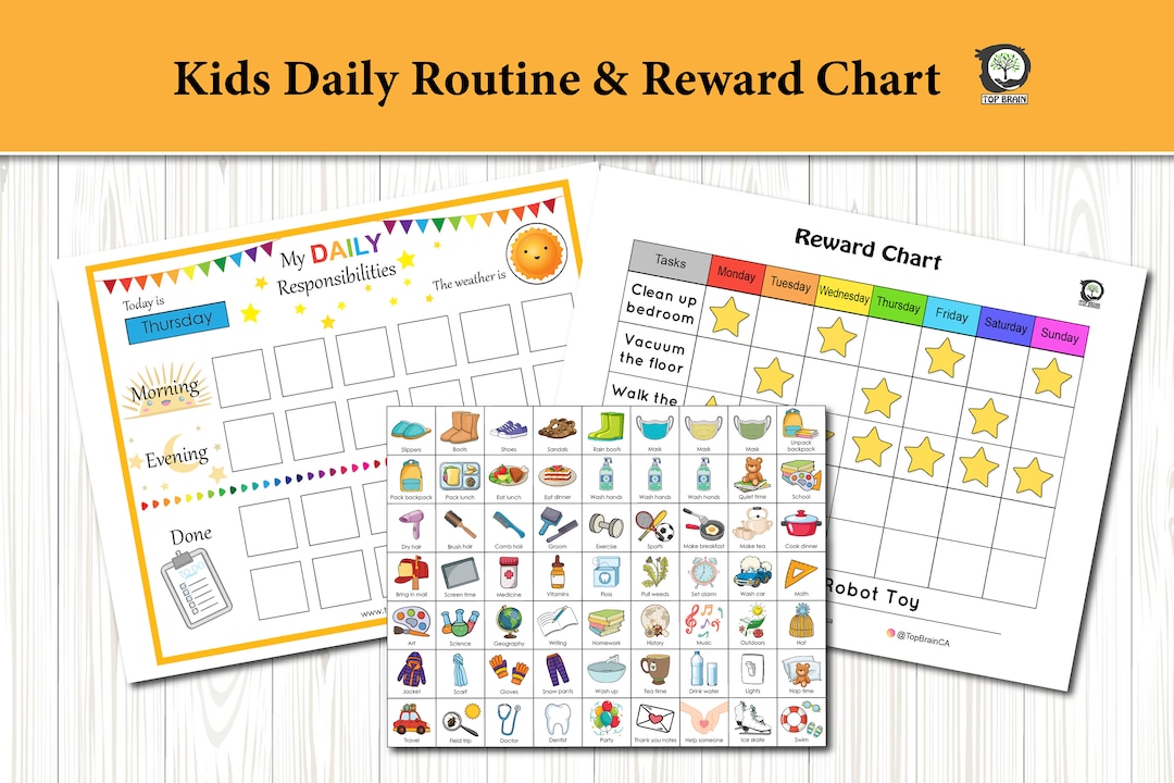 Kids Daily Routine Chore Chart 99 Icons & Reward Chart, Chore Chart for ...