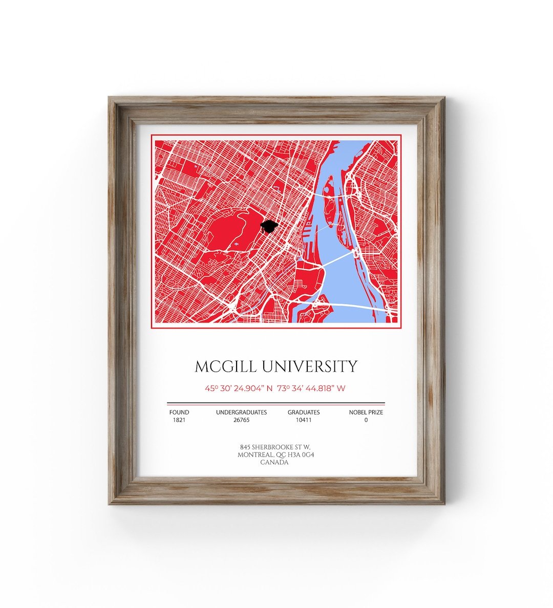 University of Mcgill Map Print, University Graduation Gift, University Freshman Gift, New ...