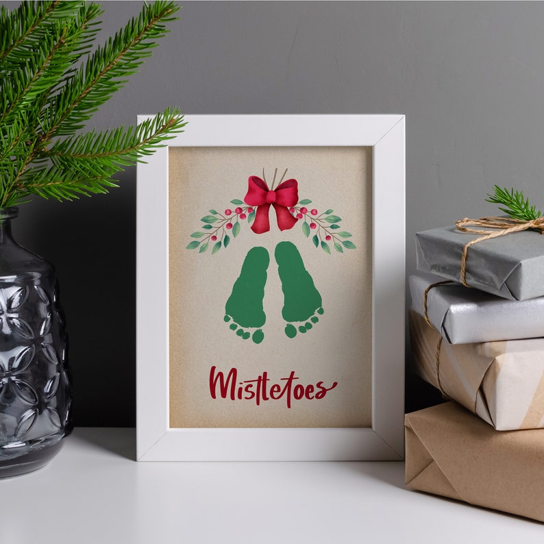 Mistletoes Footprint Art Printable, Christmas Toddler Activity, Toddler ...
