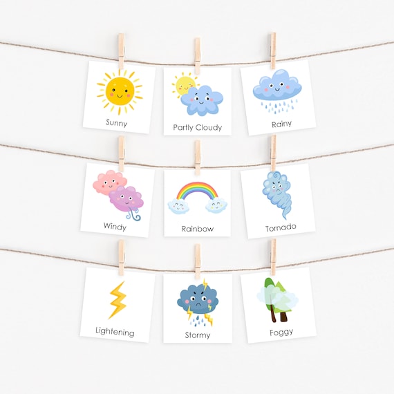 12 Weather Cards Weather Flashcards INSTANT DOWNLOAD | Etsy