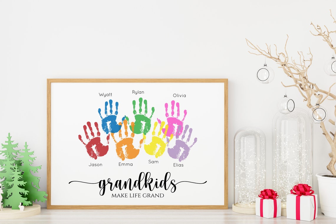 Grandkids Make Life Grand Handprint Art, Grandparents Gift, Christmas ...