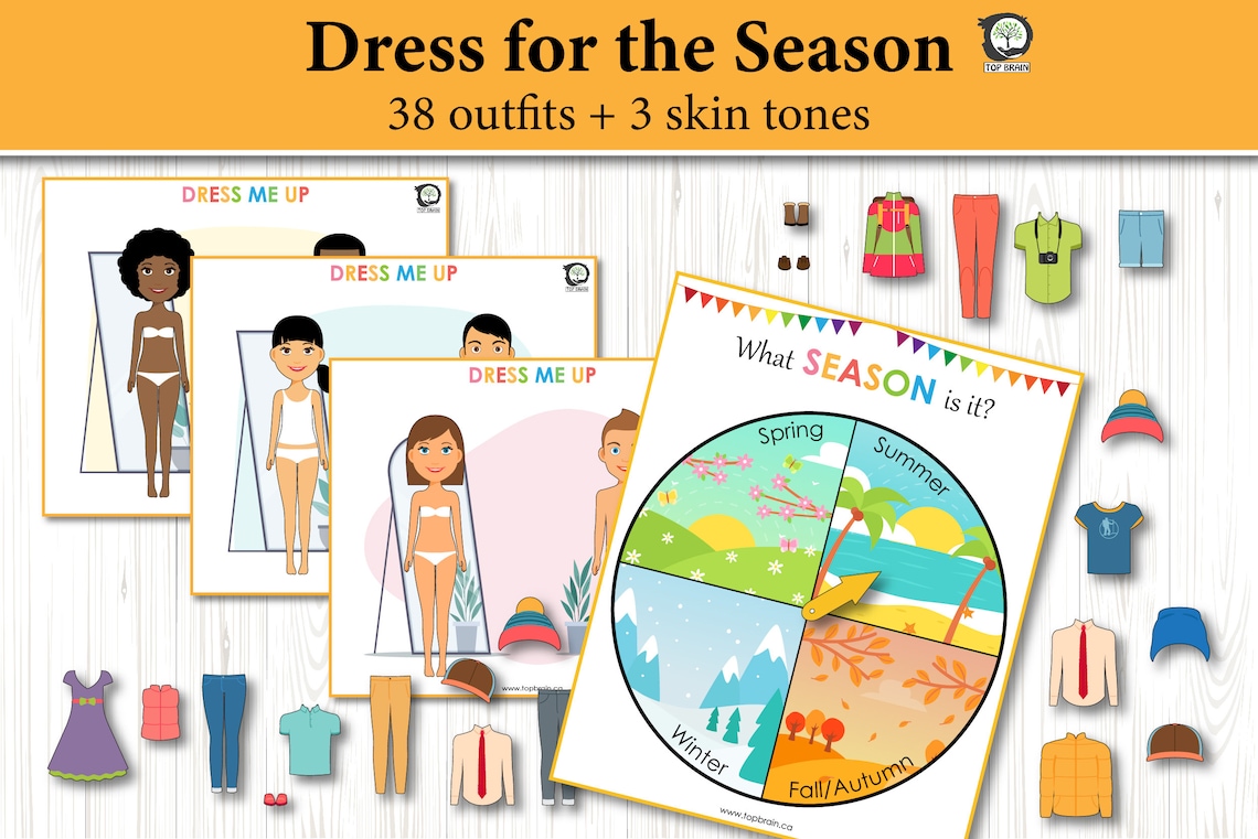 Kids Activity Dress Up for 4 Seasons Paper Doll Printable | Etsy