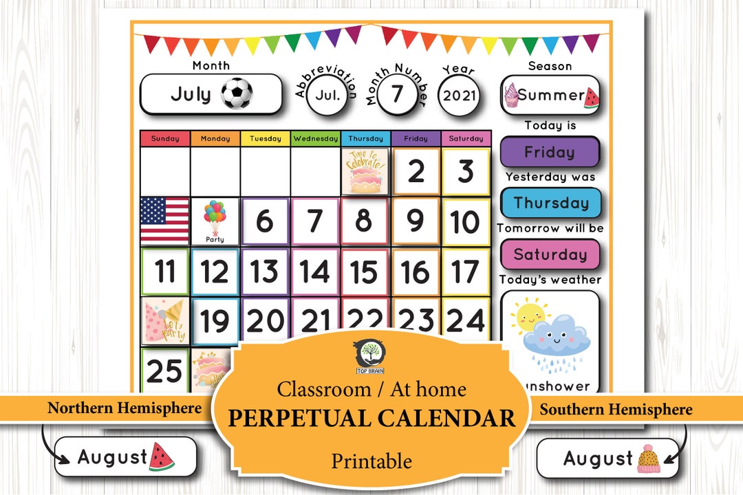 Homeschool Wall Calendar, Kids Perpetual Calendar, Classroom Calendar ...