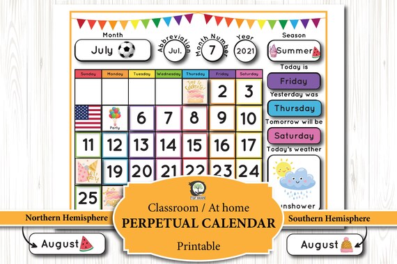 Homeschool Wall Calendar Kids Perpetual Calendar Classroom | Etsy