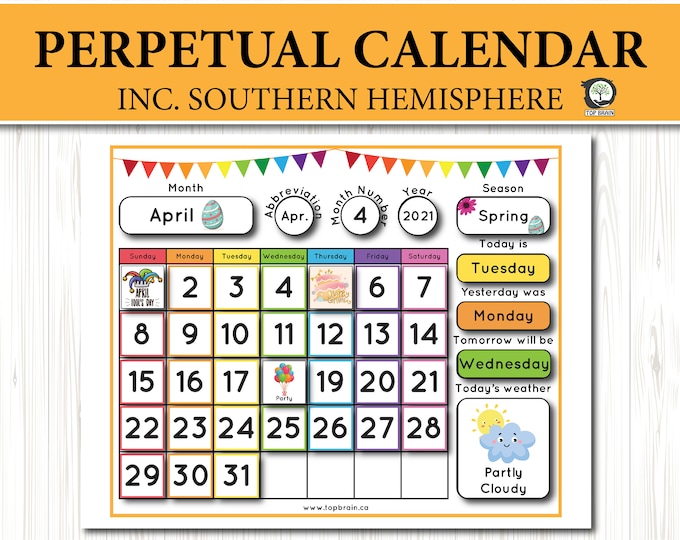 Perpetual Calendar, Circle Time Printable, Classroom Calendar ...