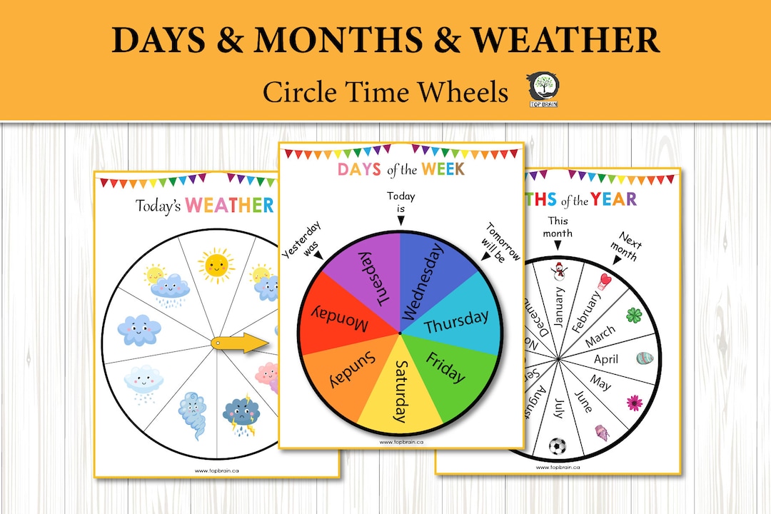 Days of the Week, Month, Year Printable Wheel for Pre-school, Weather ...