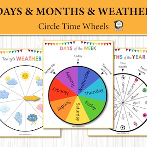 Days of the Week, Month, Year Printable Wheel for Pre-school, Weather ...