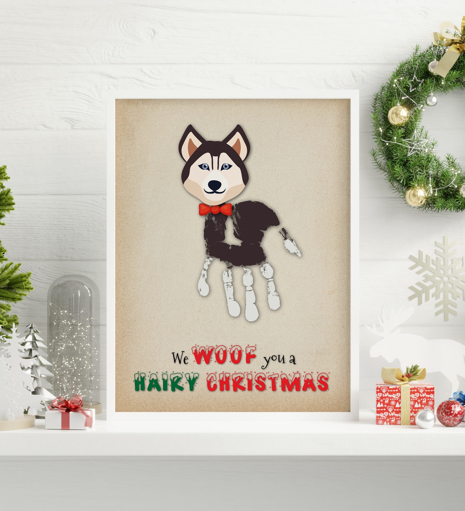 Husky Dog Kids Handprint Art for Christmas, Husky Dog Baby Kids ...