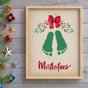 Mistletoes Footprint Art Printable, Christmas Toddler Activity, Toddler ...